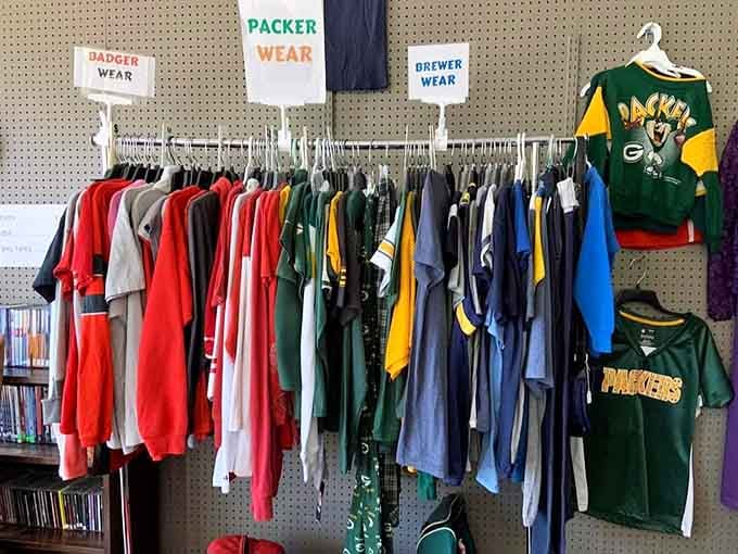 Wisconsin sports fans rejoice: those organized racks of Packer and Brewer gear prove loyalty doesn't require paying full price.