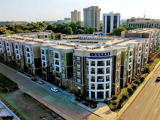 Modern apartment living rises against the skyline, offering contemporary comfort in a city that keeps costs surprisingly reasonable.