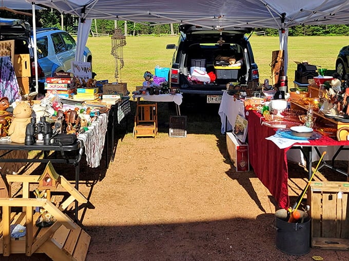 This vendor's setup looks like they backed up the station wagon and said, "Let's see what treasures we've got!"