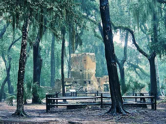 Morning mist transforms these ruins into something from a fantasy film, minus the special effects budget and dragons.