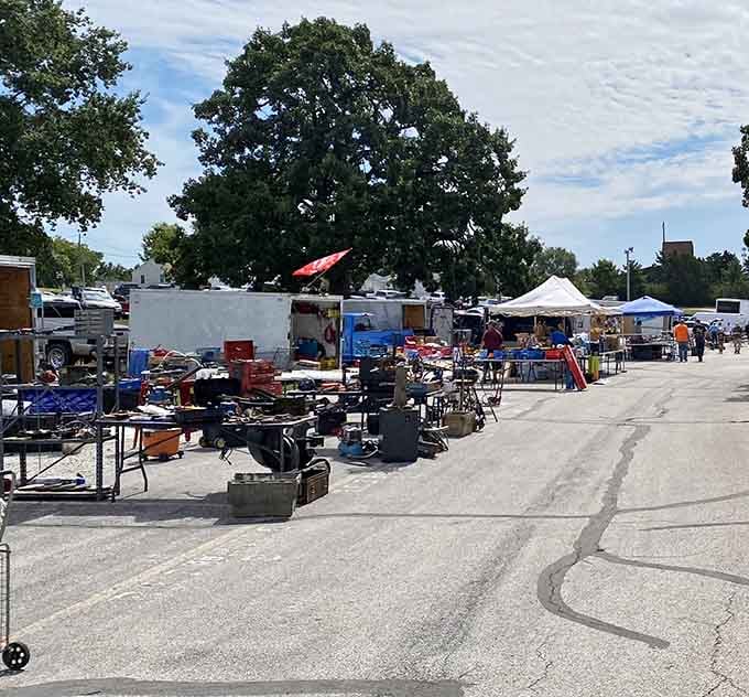 Rows of tents create a festive marketplace atmosphere where every booth holds potential hidden gems.