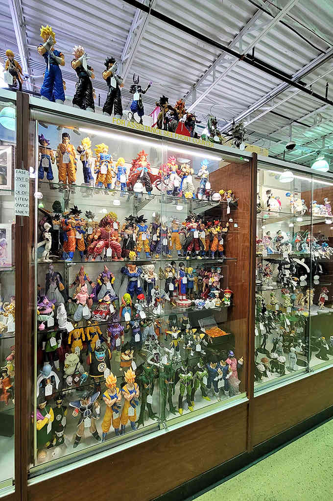 Dragon Ball meets display case in this anime figurine paradise. For collectors, this glass cabinet is the equivalent of finding the Holy Grail at a yard sale.