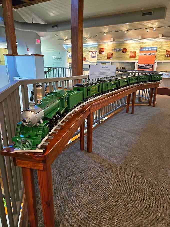 This gleaming green locomotive model represents the golden age when trains ruled American transportation and imagination.