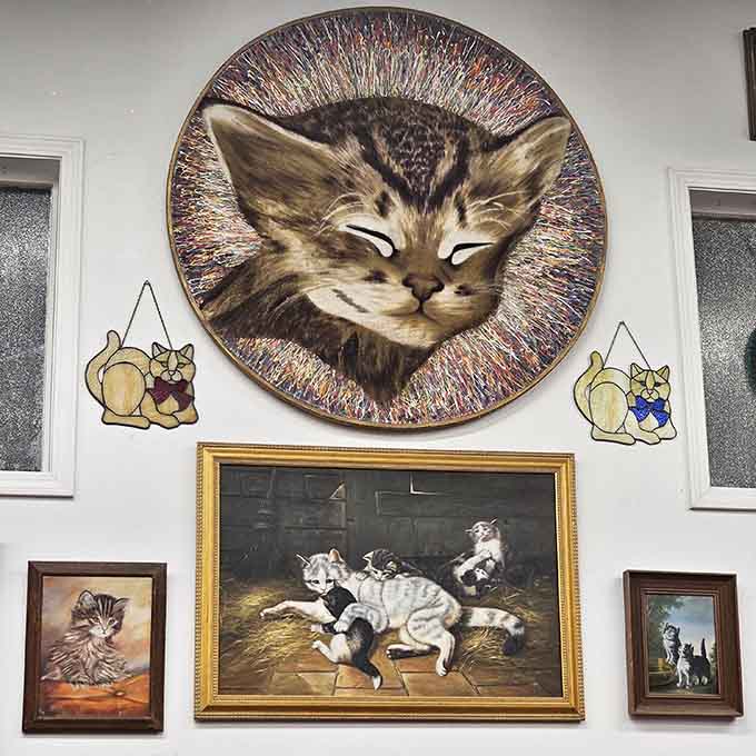 These wall-mounted treasures showcase how artists have captured feline attitude for generations with remarkable accuracy and charm.