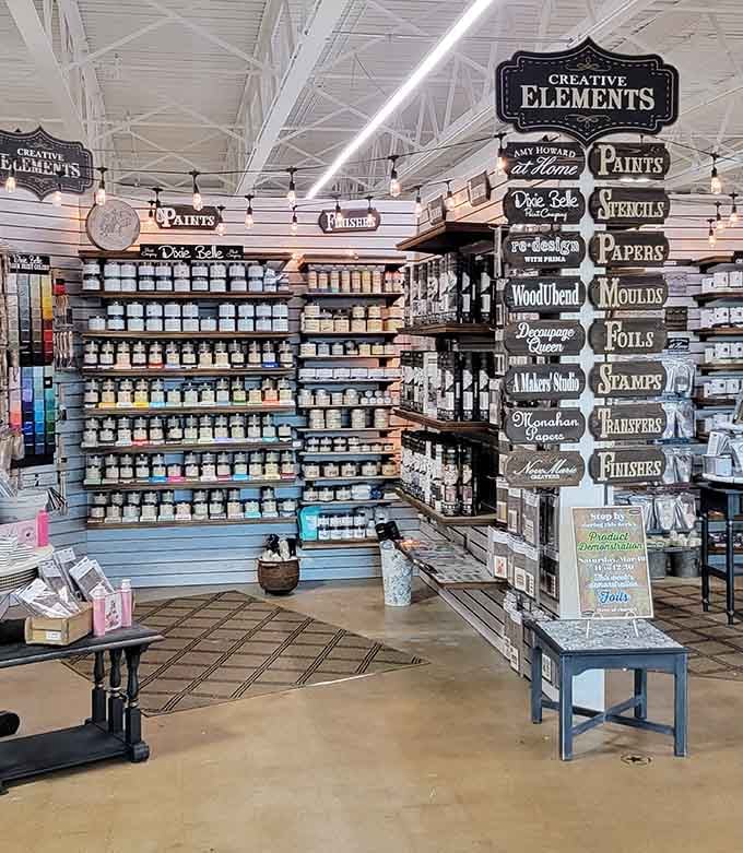 Rainbow rows of paint beckon DIY enthusiasts like a candy store for creative spirits.