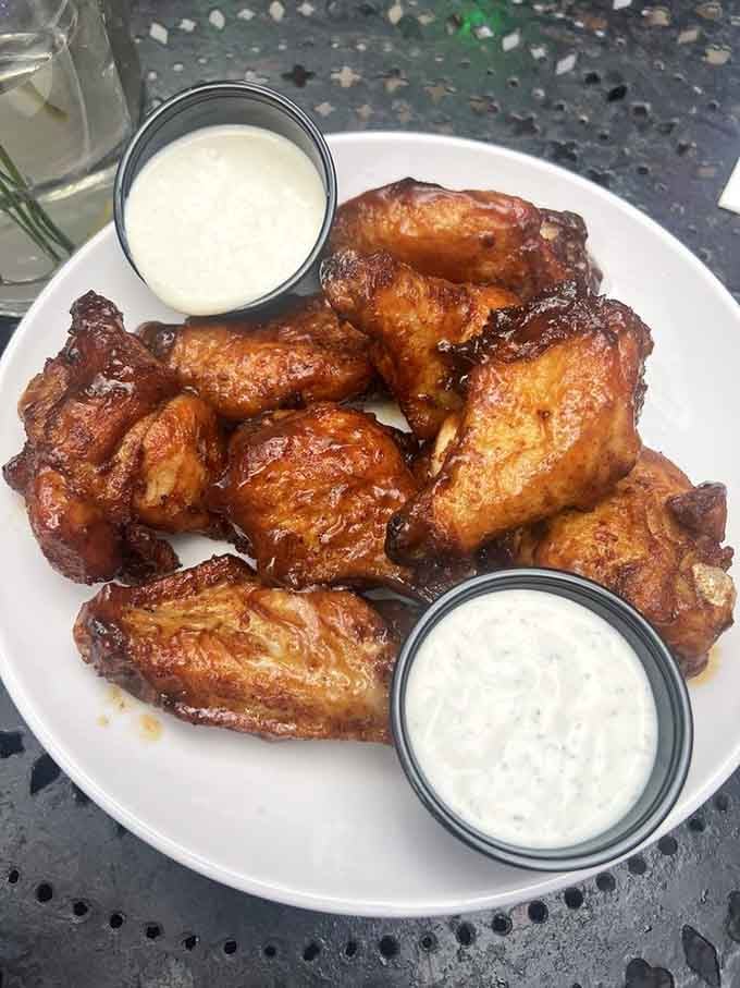 These teriyaki wings come with ranch for dipping, because sometimes East meets Midwest in the best way.