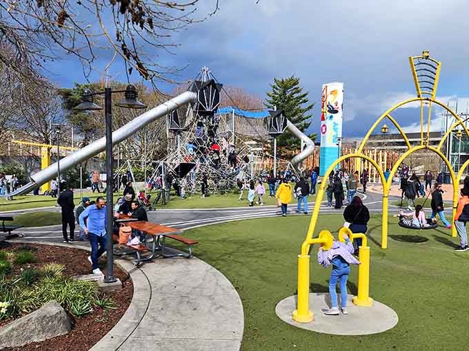 Families gather where art meets play, proving Seattle knows how to do public spaces with serious style.