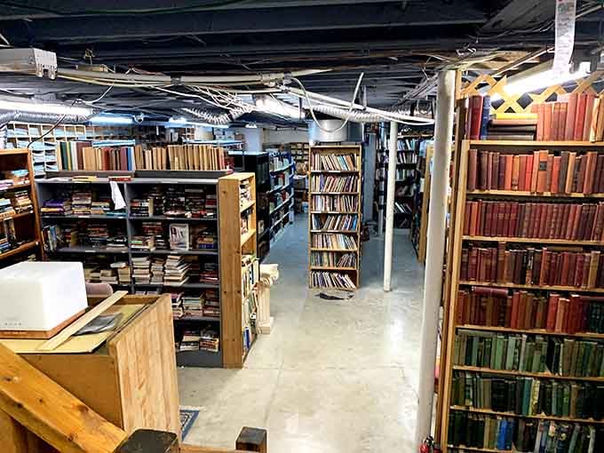 Floor-to-ceiling books create a maze where getting lost is the whole point of the adventure here.