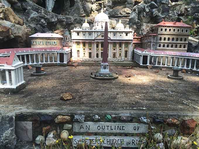 St. Peter's Church gets the miniature treatment, complete with that iconic colonnade that took way less concrete than the original.