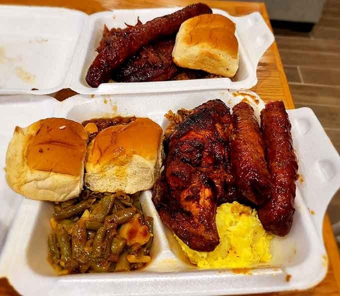 BBQ chicken, sausage, green beans, and cornbread&mdash;a plate that captures the soul of Louisiana in one perfectly balanced meal.