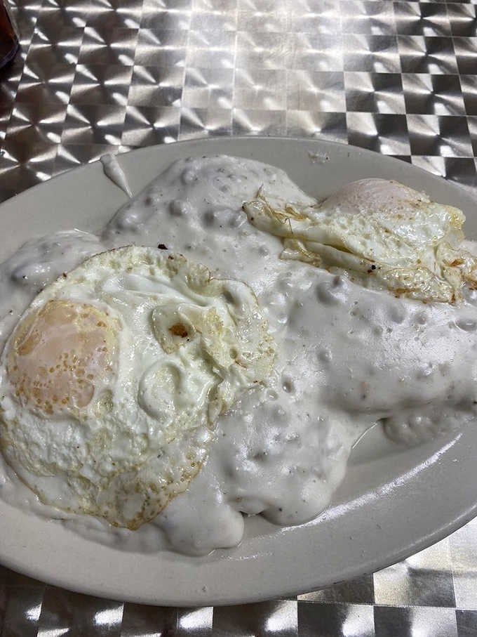 Biscuits and gravy that would make your grandmother both jealous and proud. Those sunny-side-up eggs are basically smiling at you.