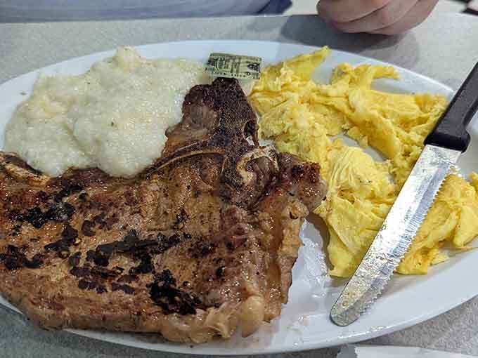 When your breakfast includes a steak this size, you're not just eating&mdash;you're making a statement about your priorities.