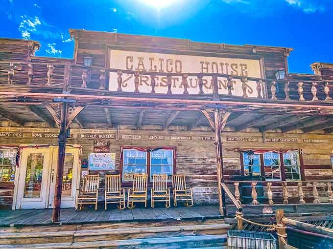 The restaurant's weathered facade promises hearty grub that would satisfy any hungry prospector's appetite after mining.