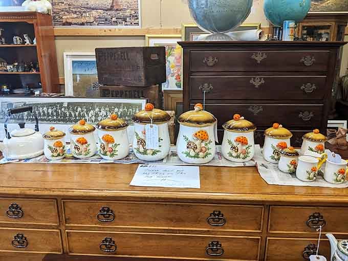 A complete vintage canister set that makes modern kitchen storage look like it's not even trying anymore.