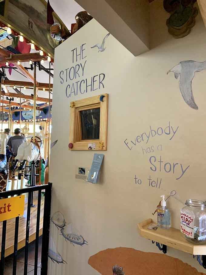 Everybody has a story to tell reads the wall, inviting visitors to share their carousel memories with future riders.