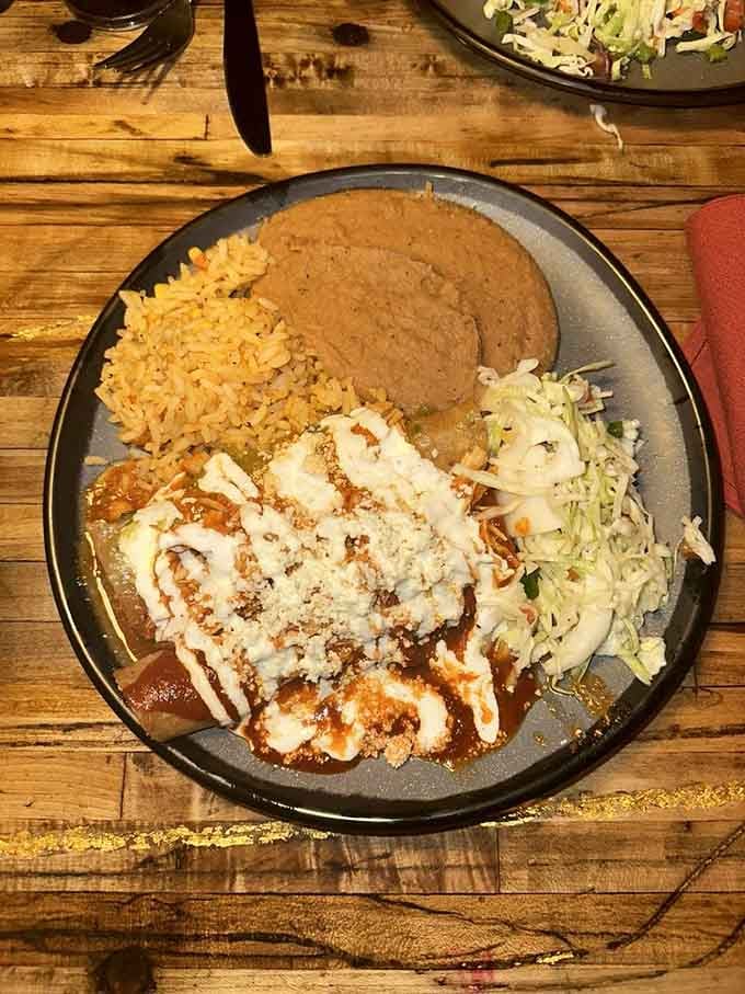 Cheese enchiladas smothered in chile sauce, because sometimes the classics are classic for a very good reason.