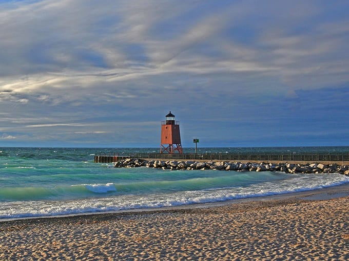 The South Pierhead Light guides boats home while giving photographers their money shot against Lake Michigan's endless blue.
