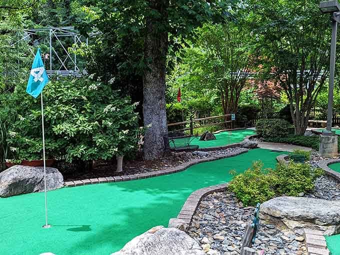 Adventure golf with a mountain twist, because even miniature sports deserve a spectacular backdrop like this one.