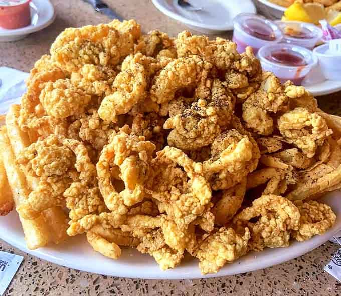 This mountain of fried clams looks like summer vacation decided to become dinner, and we're absolutely here for it.