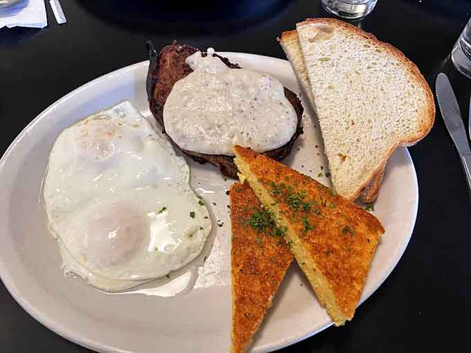 Breakfast meatloaf topped with eggs proves that dinner for breakfast isn't just acceptable, it's genius.