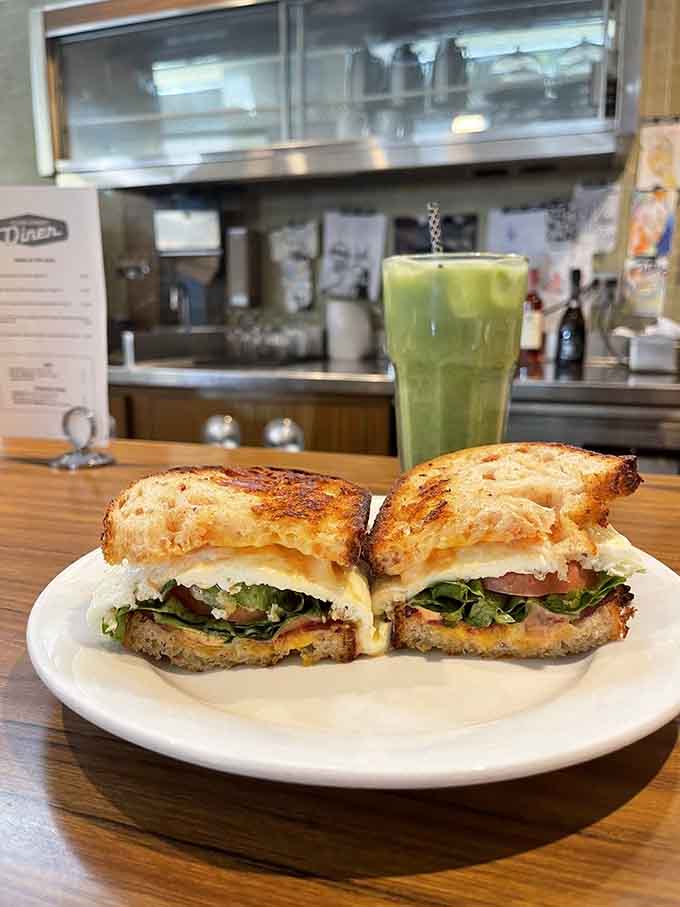 That matcha latte pairs perfectly with a breakfast sandwich that means serious business about satisfaction.