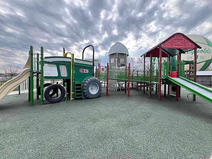 This tractor-themed playground is where farm life meets fun, and nobody has to wake up at dawn to feed chickens.