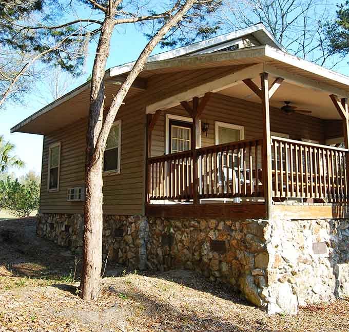 These cozy cabins let you wake up steps away from a prehistoric spring, which beats a hotel continental breakfast any day.