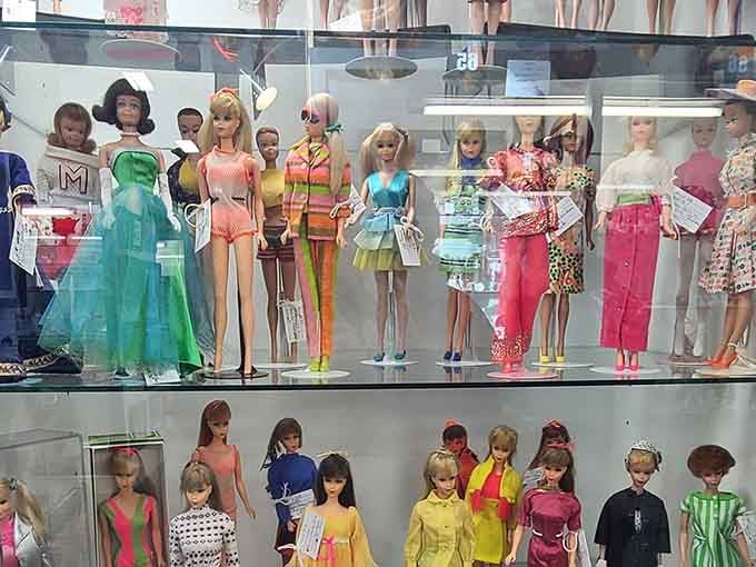 Barbie's fashion evolution on display! From mod 60s outfits to neon 80s ensembles, these dolls chronicle decades of American style aspirations.