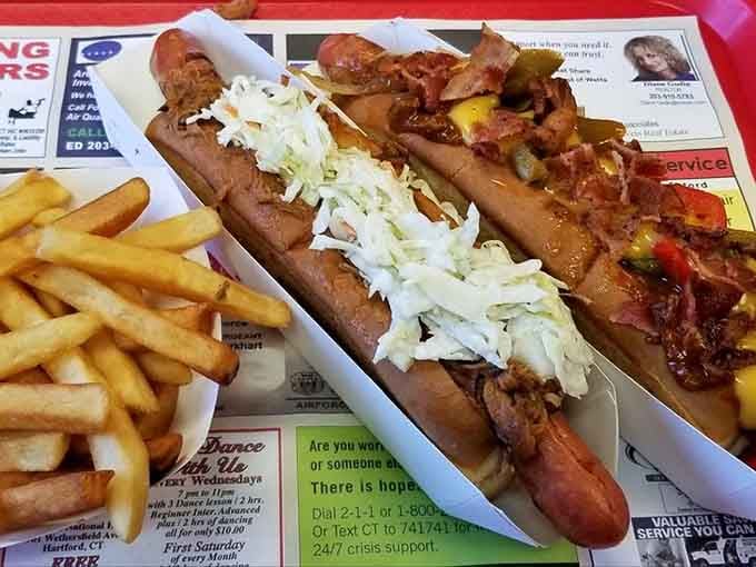 From challenge dogs to comfort classics, this tray represents the full spectrum of hot dog ambition and glory.