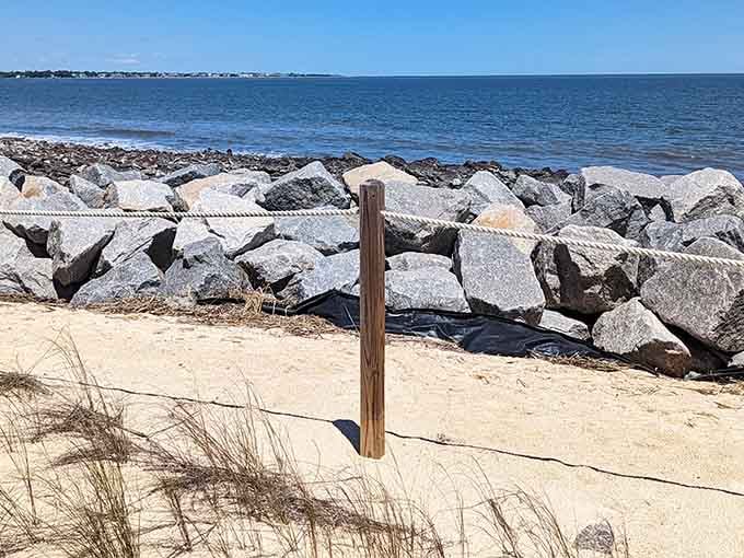 Even paradise needs boundaries, though this rope fence is more suggestion than serious security system.