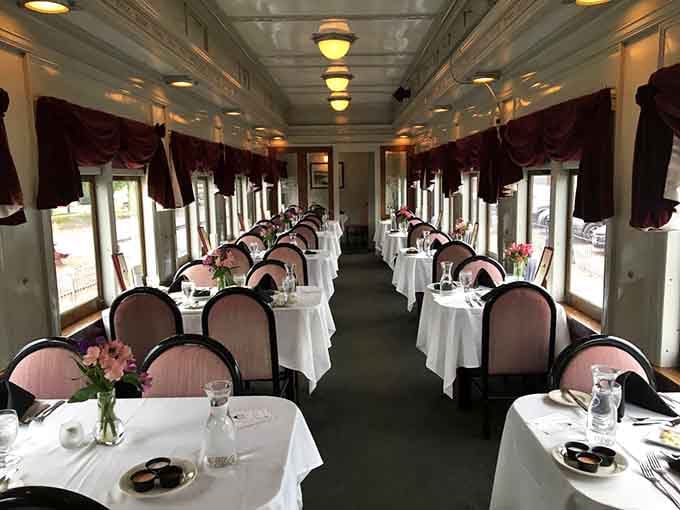 White tablecloths on a moving train? Now that's the kind of multitasking that makes dinner an actual destination.