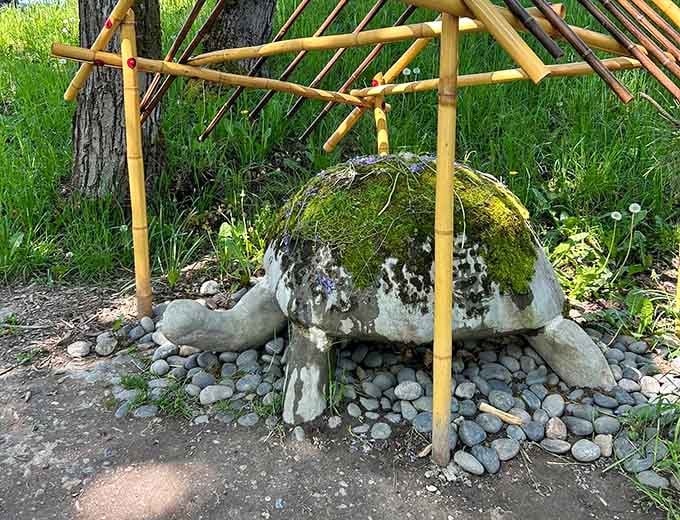 Even the local wildlife gets the artistic treatment near the troll, with whimsical sculptures dotting the landscape.