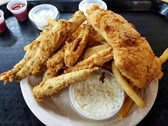 Fried haddock that would make Neptune himself swim to shore. Crispy exterior, flaky interior, seafood perfection.