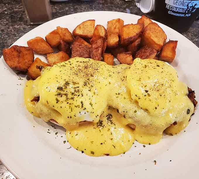 Eggs benedict with perfectly poached eggs and golden hollandaise&mdash;brunch elegance that doesn't require a trust fund to enjoy.