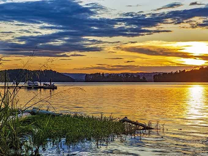Sunset over Lake Guntersville paints the sky in colors that would make Bob Ross reach for extra brushes.