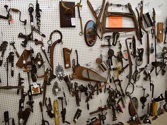 This pegboard wall of vintage tools represents every grandfather's workshop, minus the lecture about borrowing without asking permission first.