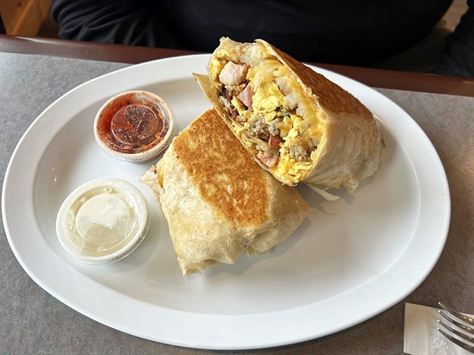 A breakfast burrito this substantial should come with a warning label and possibly its own zip code.