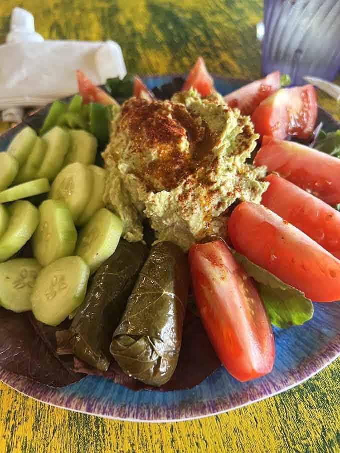 Mordor Hummus surrounded by fresh veggies, proving even the dark lands can produce something delightfully healthy.