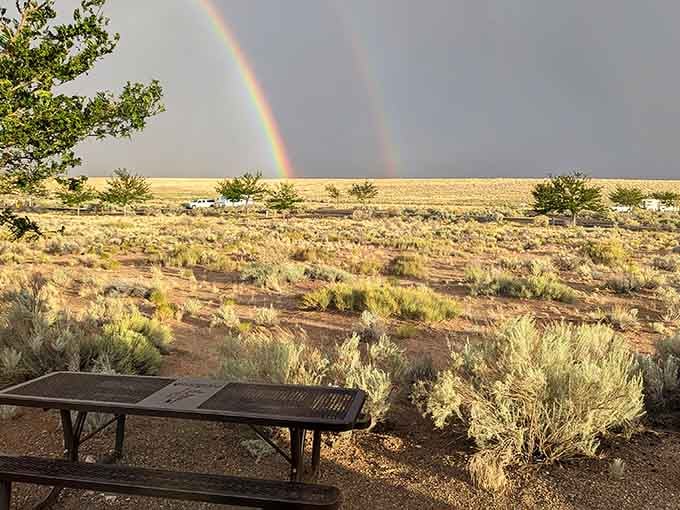 Double rainbows over the desert, because apparently Mother Nature decided to show off that particular afternoon.