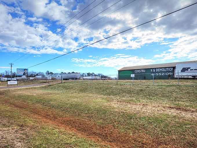 Every small town has its modern edges. This construction business reminds us that even time capsules need someone to fix the roof occasionally.