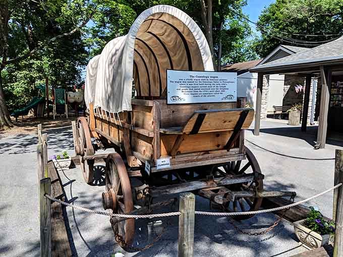 This authentic Conestoga wagon reminds visitors of Pennsylvania's pioneering past, right before you journey underground.