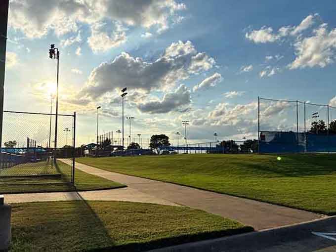 Sports fields stretch across the horizon, offering space for every kind of family activity under that big Texas sky.