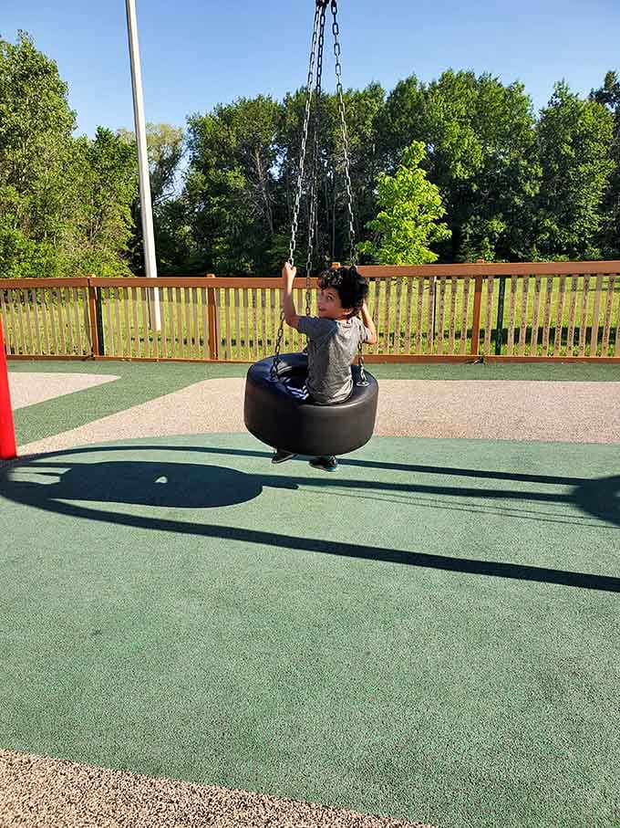 Tire swings have been childhood gold since forever, and this one continues that glorious tradition beautifully and accessibly.