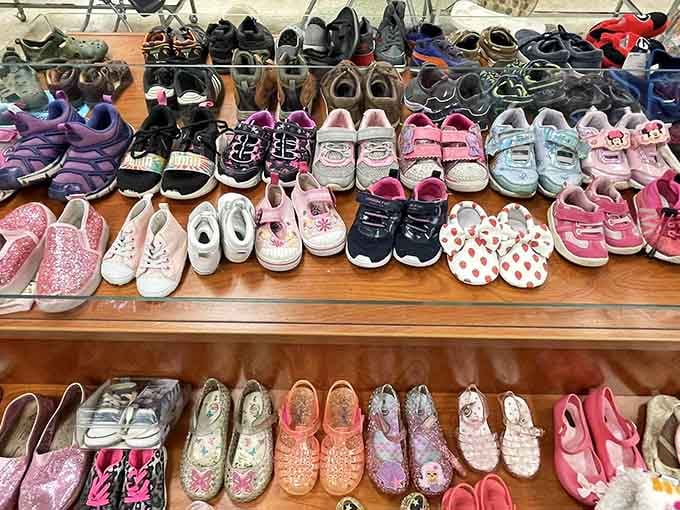 Tiny shoes in every color, because kids outgrow footwear faster than you can say "growth spurt" and someone benefits.