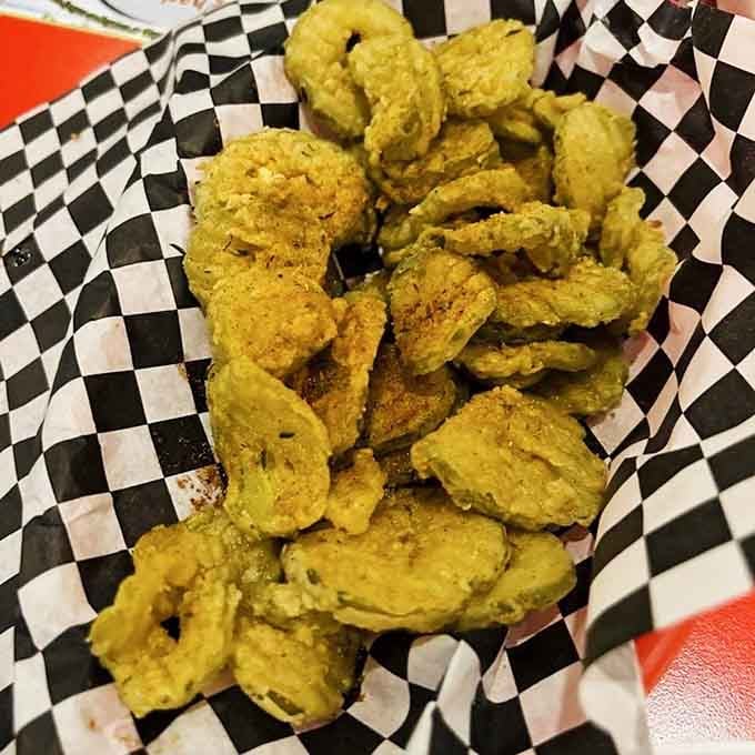 Golden fried pickles that prove sometimes the best ideas come from asking "what if we just fried it?"
