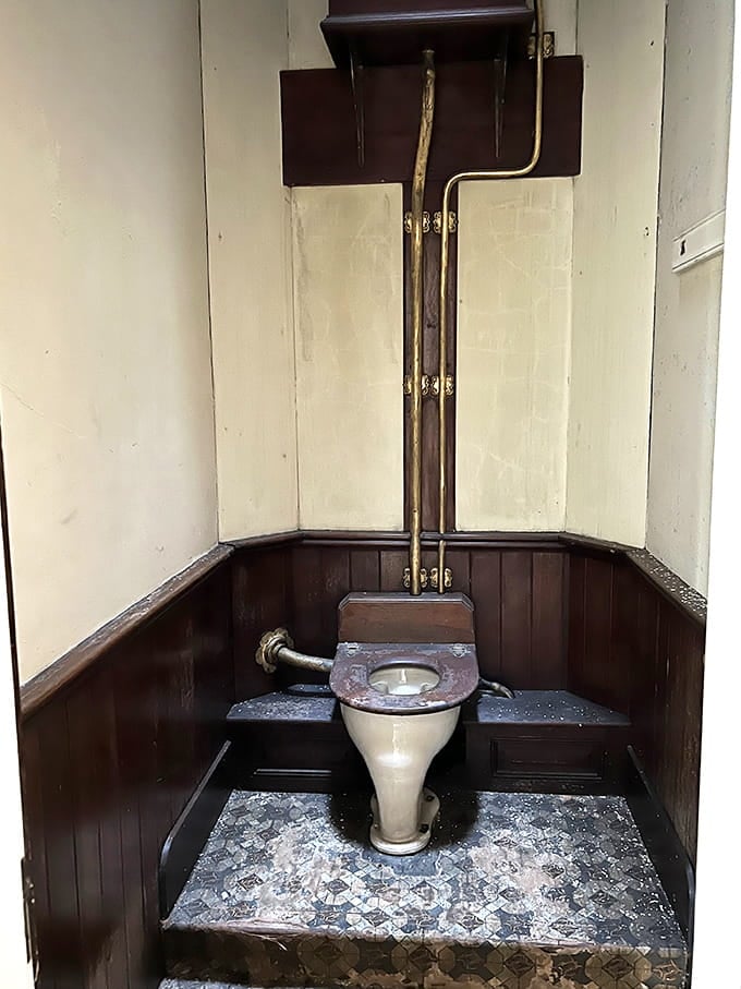 Indoor plumbing was cutting-edge technology once, and this water closet proves even luxury had its humble mechanical beginnings.