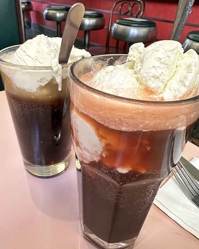 Root beer floats served in proper glassware with real ice cream, just like your grandparents remember from their youth.