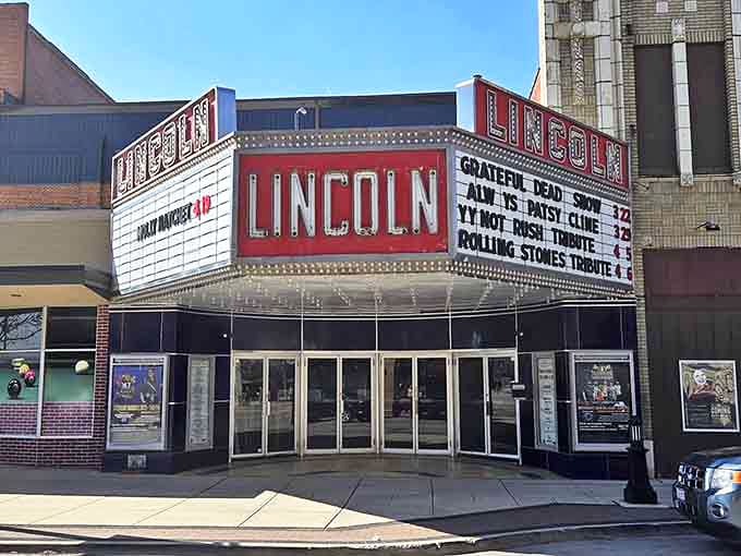 The Lincoln Theater's marquee glows with promise of entertainment that won't require a second mortgage. Movies and memories made affordable again.