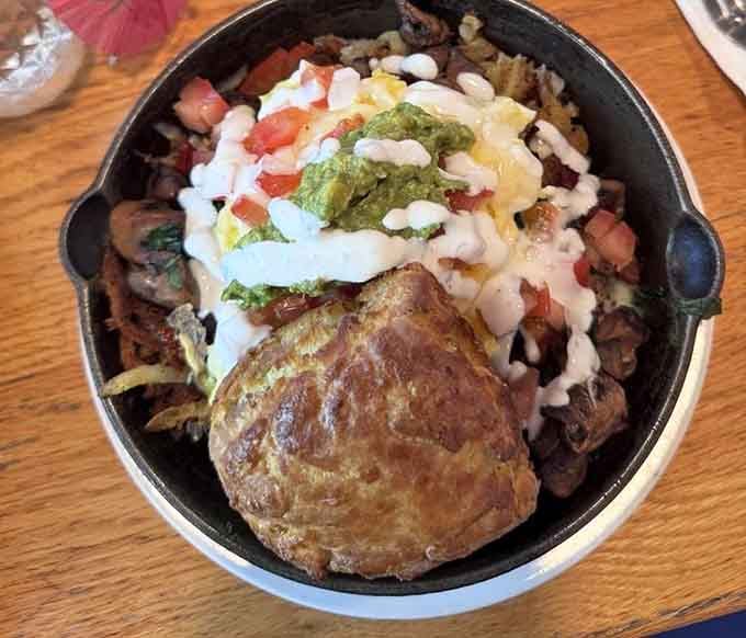 That skillet holds enough breakfast goodness to fuel your entire day, possibly tomorrow too if you pace yourself.