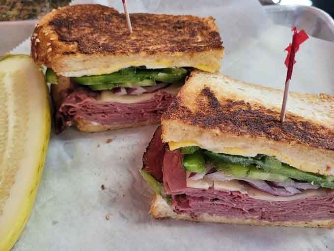 Stacked pastrami on marbled rye with all the fixings, this sandwich could negotiate peace treaties if given the chance.